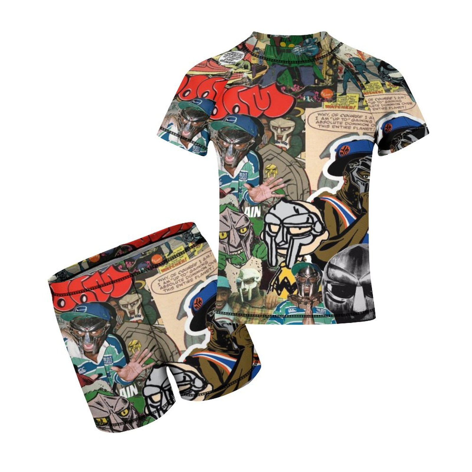 2PCS Boys Mf Doom Rash Guard Swimsuit Short Sleeve Swimwear Sets Beach ...