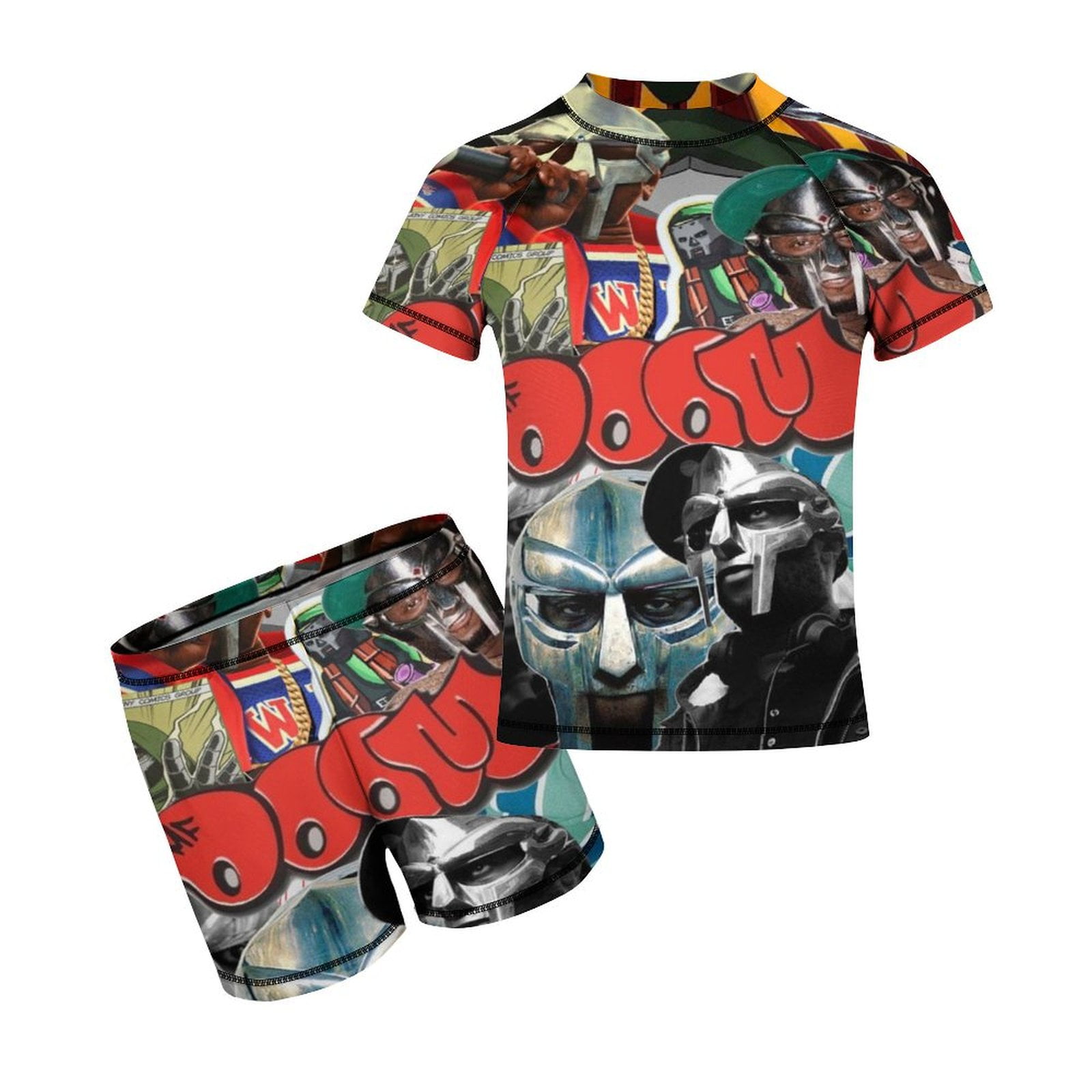 2PCS Boys Mf Doom Rash Guard Swimsuit Short Sleeve Swimwear Sets Beach ...