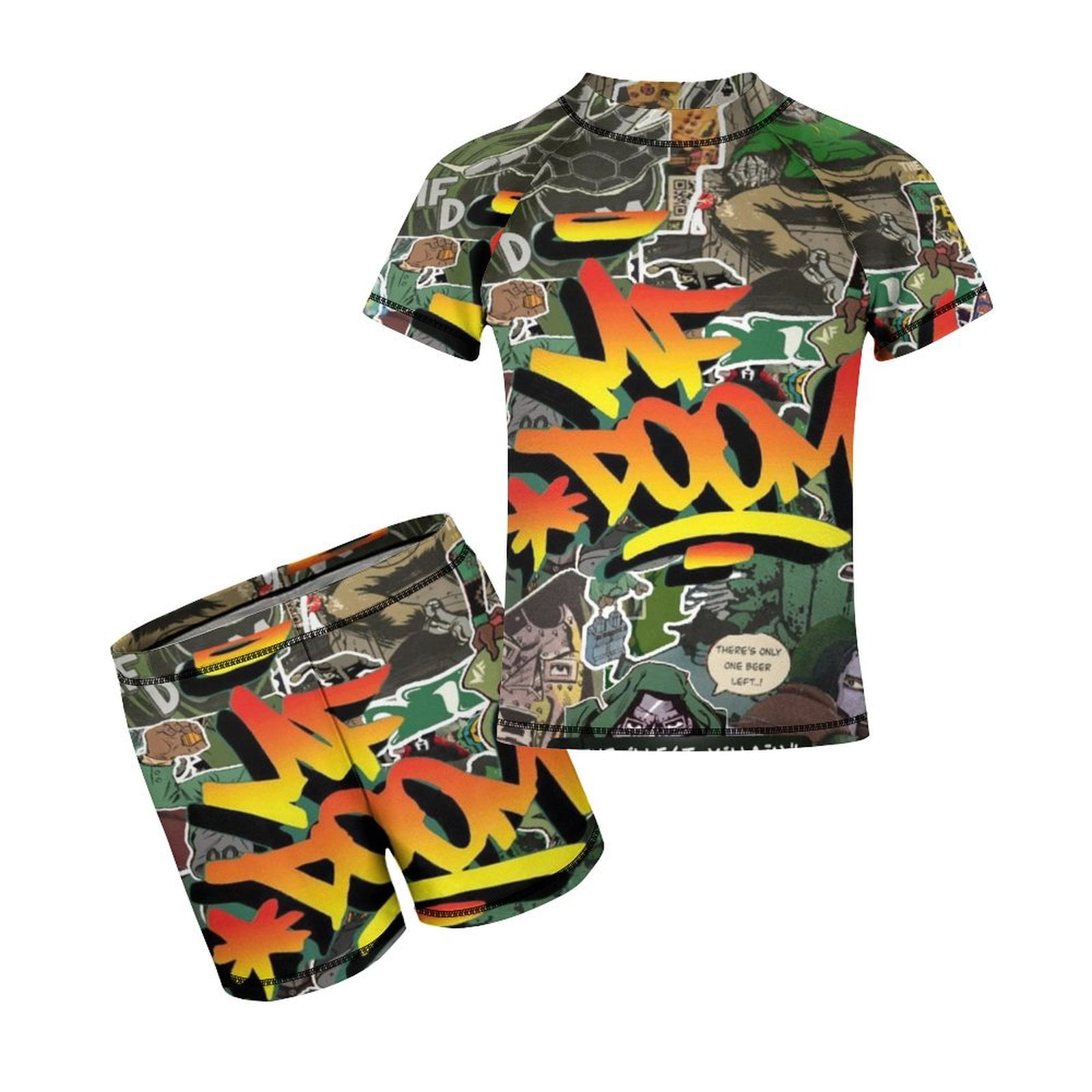 2PCS Boys Mf Doom Rash Guard Swimsuit Short Sleeve Swimwear Sets Beach ...