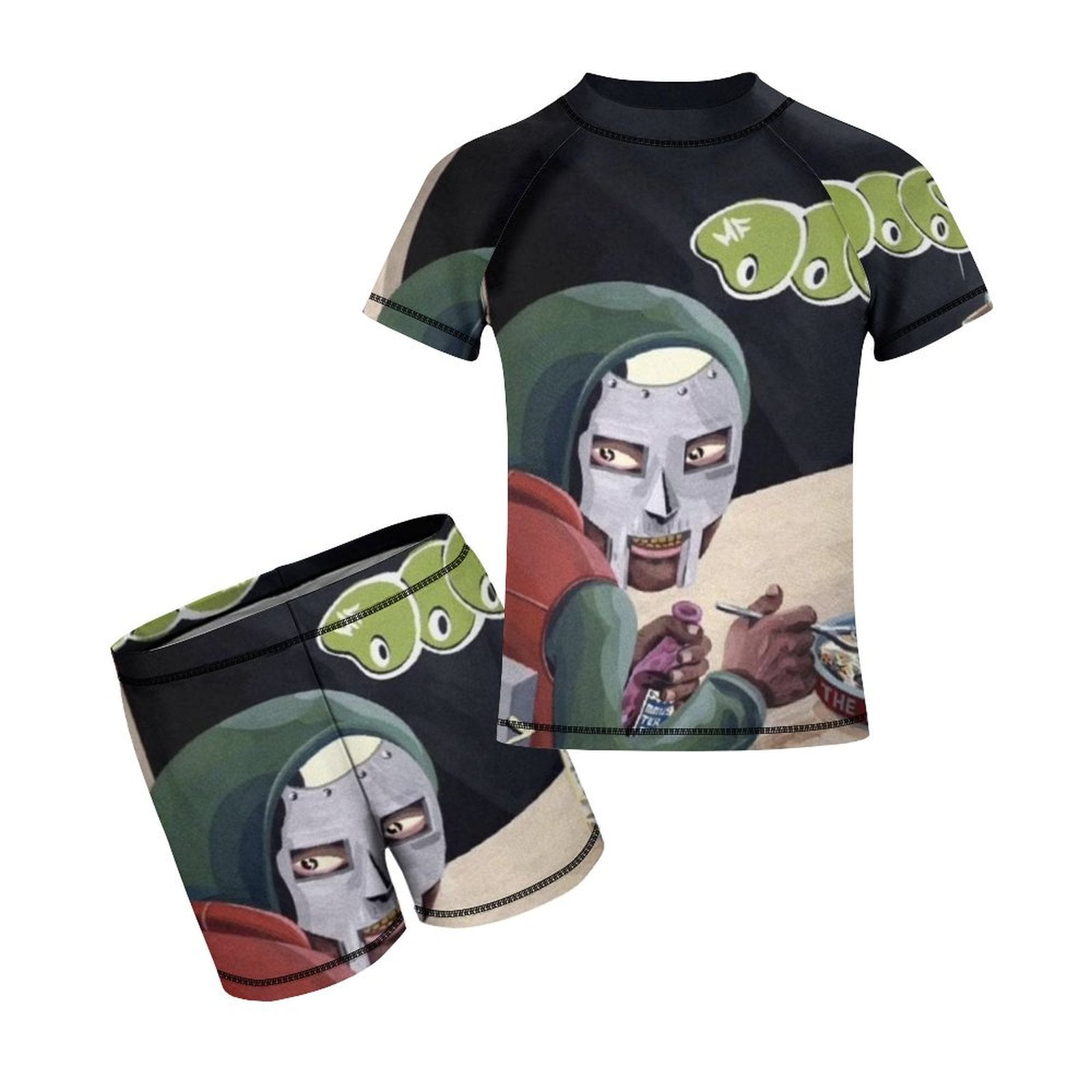 2PCS Boys Mf Doom Rash Guard Swimsuit Short Sleeve Swimwear Sets Beach ...