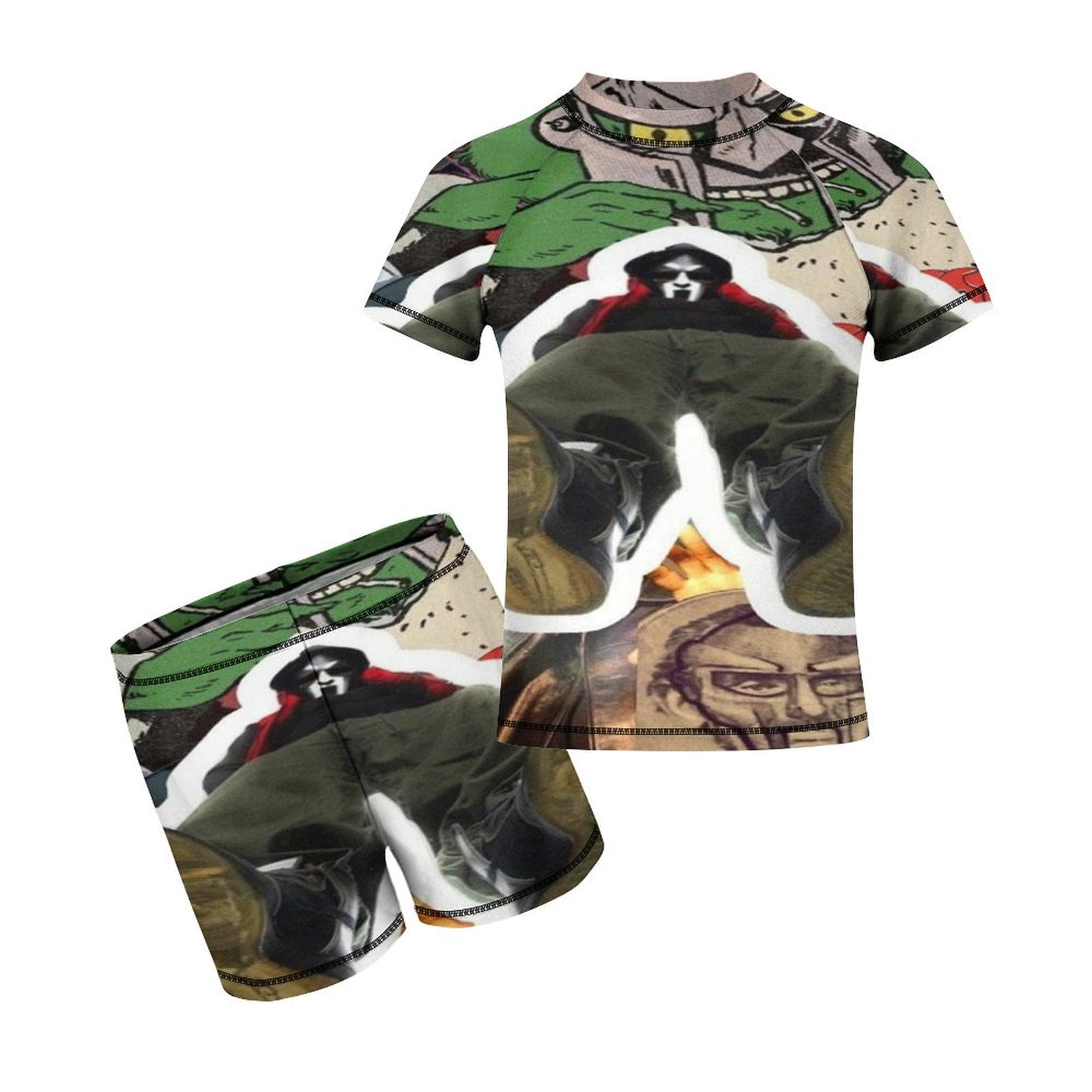 2PCS Boys Mf Doom Rash Guard Swimsuit Short Sleeve Swimwear Sets Beach ...