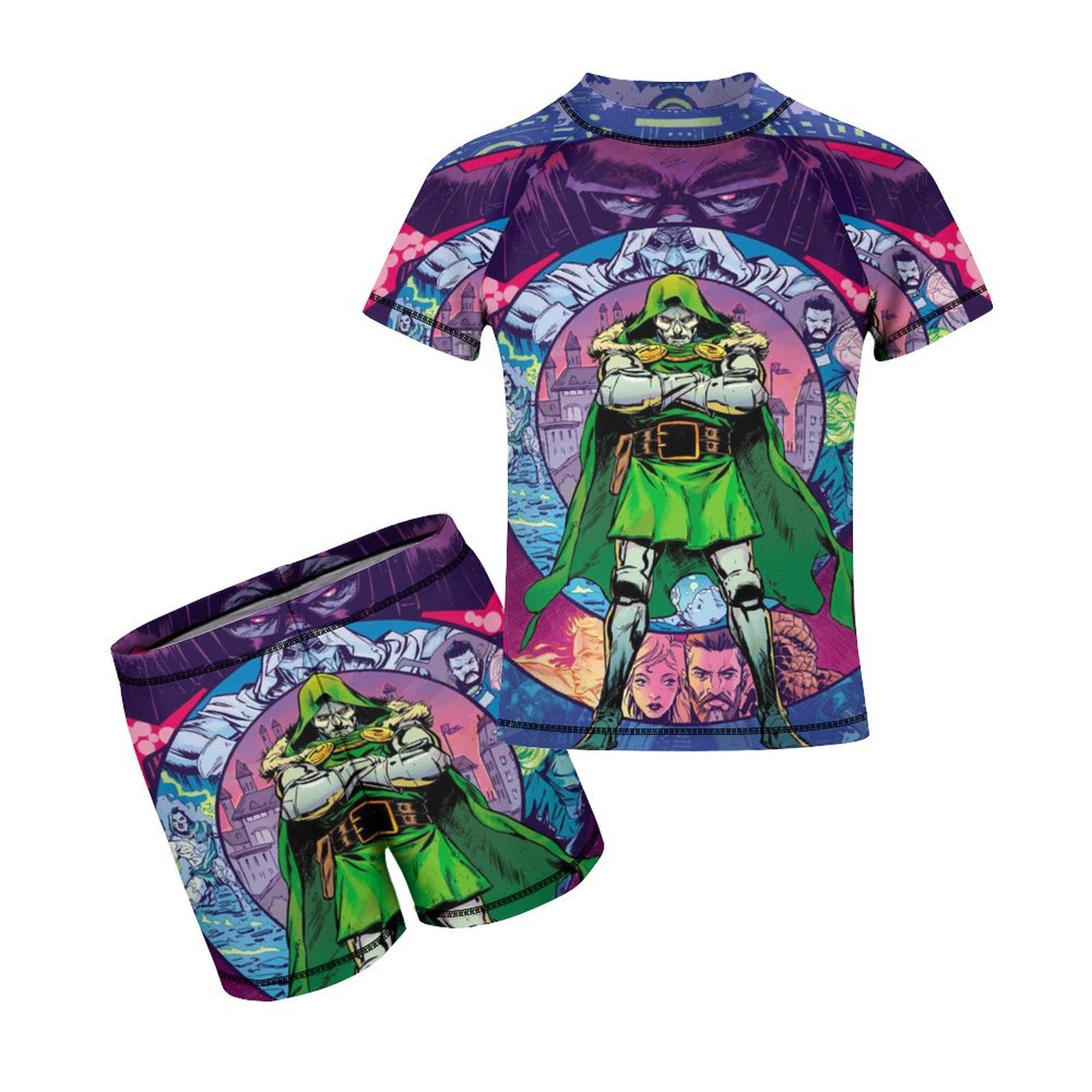 2PCS Boys Mf Doom Rash Guard Swimsuit Short Sleeve Swimwear Sets Beach ...