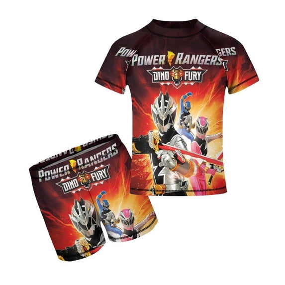 2PCS Boys Power Team Ran-,Ger2 Rash Guard Swimsuit Short Sleeve ...