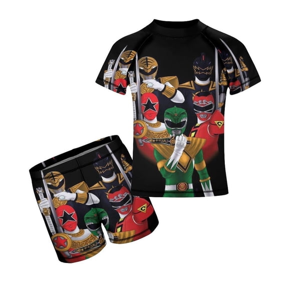 2PCS Boys Power Team Ran-,Ger2 Rash Guard Swimsuit Short Sleeve ...