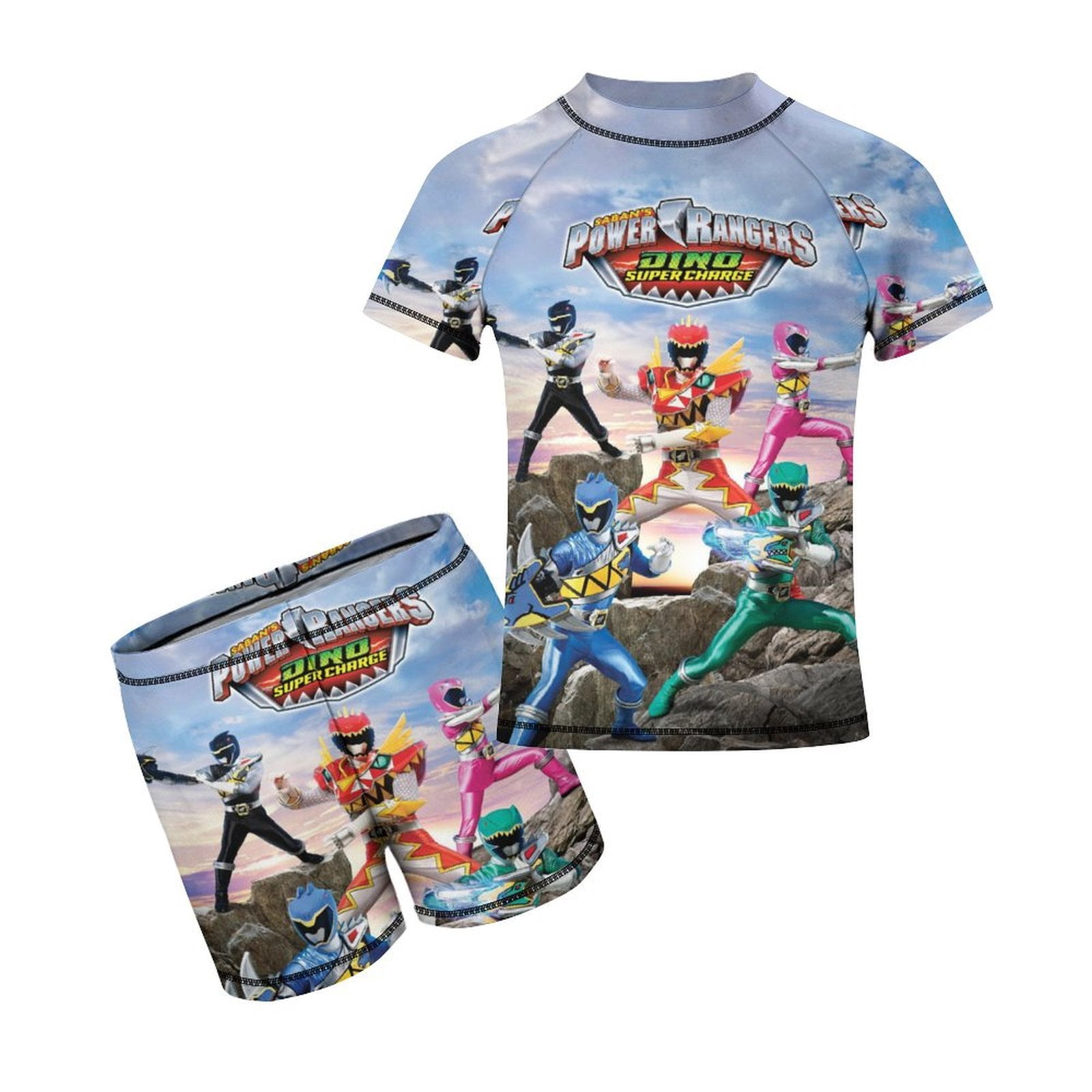 2PCS Boys Power Team Ran-,Ger2 Rash Guard Swimsuit Short Sleeve ...