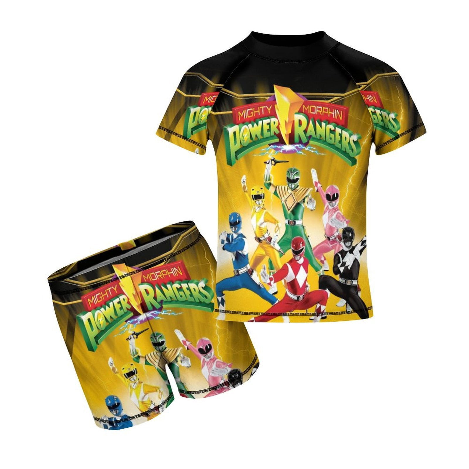 2PCS Boys Power Team Ran-,Ger2 Rash Guard Swimsuit Short Sleeve ...