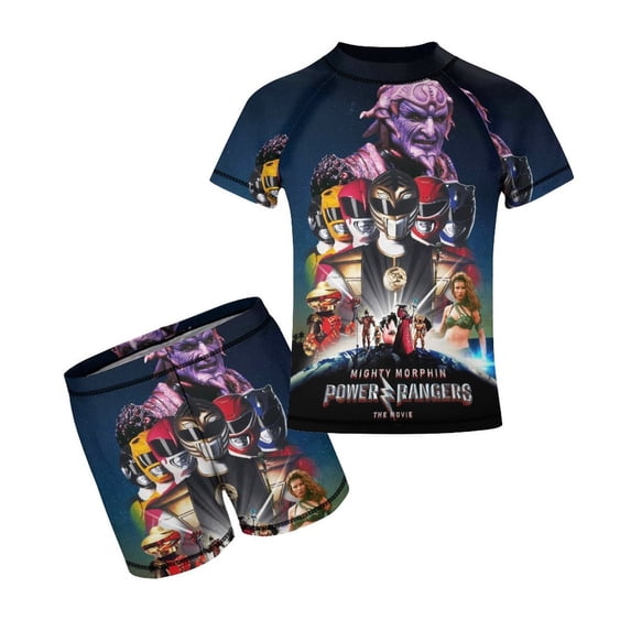 2PCS Boys Power Team Ran-,Ger2 Rash Guard Swimsuit Short Sleeve ...