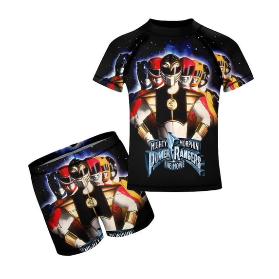 2PCS Boys Power Team Ran-,Ger2 Rash Guard Swimsuit Short Sleeve ...