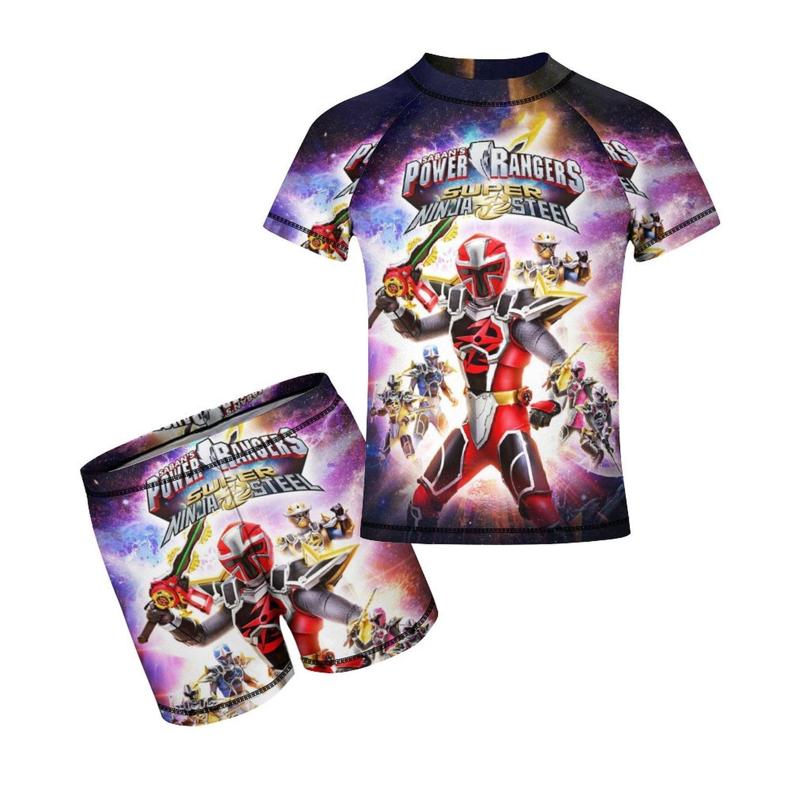 2PCS Boys Power Team Ran-,Ger2 Rash Guard Swimsuit Short Sleeve ...