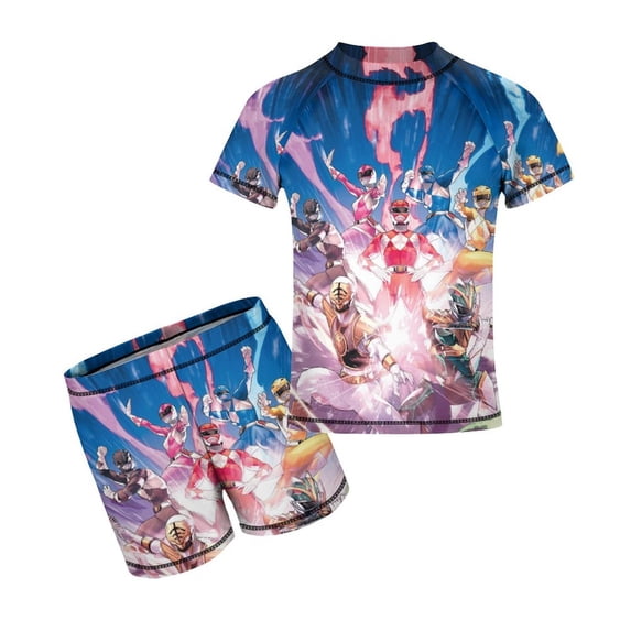 2PCS Boys Power Team Ran-,Ger2 Rash Guard Swimsuit Short Sleeve ...
