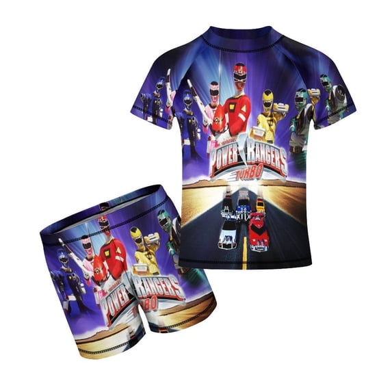 2PCS Boys Power Team Ran-,Ger2 Rash Guard Swimsuit Short Sleeve ...