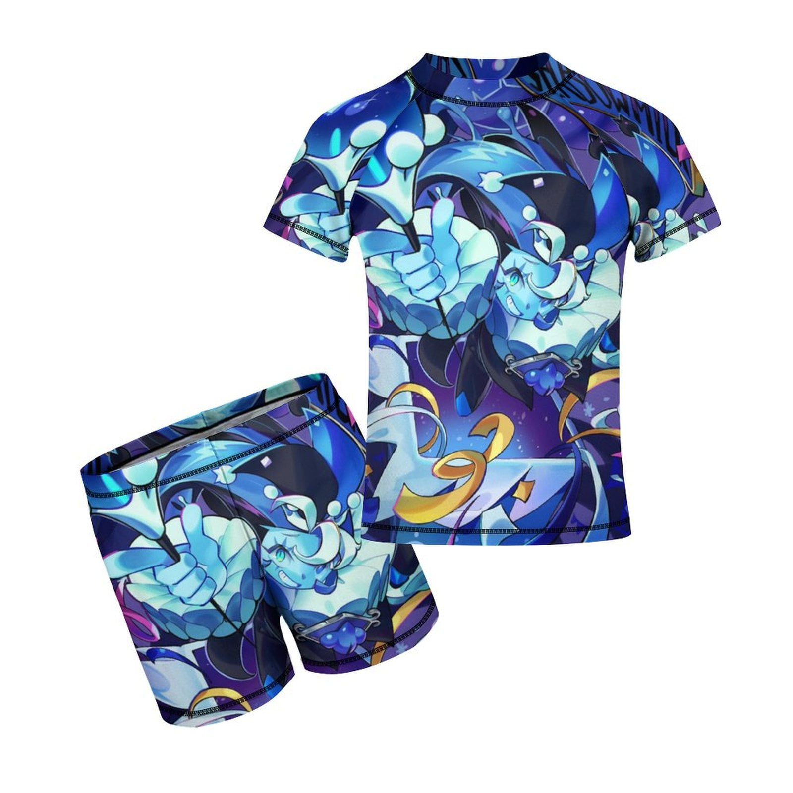2PCS Boys Shadow Milk Cookie Rash Guard Swimsuit Short Sleeve Swimwear ...