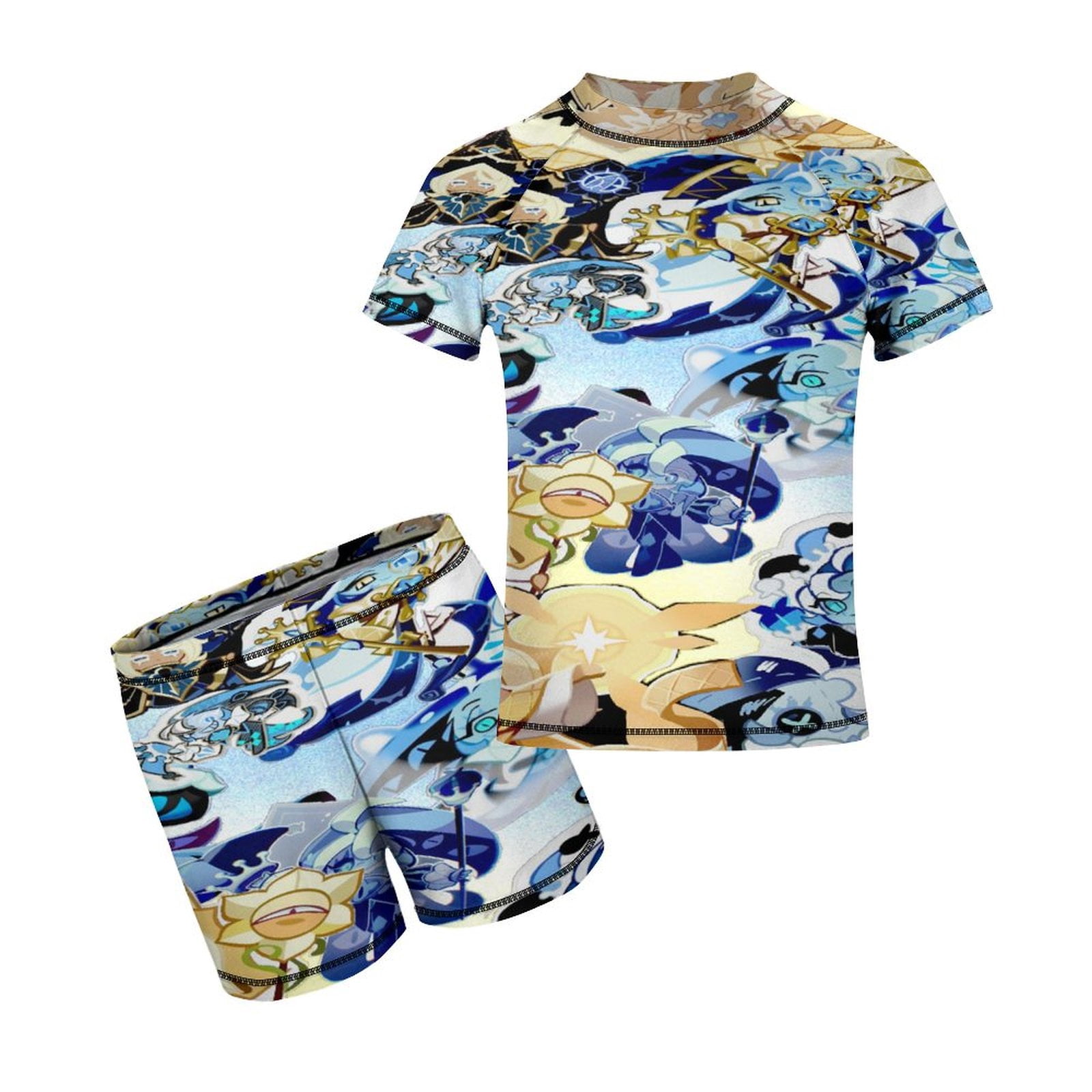 2PCS Boys Shadow Milk Cookie Rash Guard Swimsuit Short Sleeve Swimwear ...