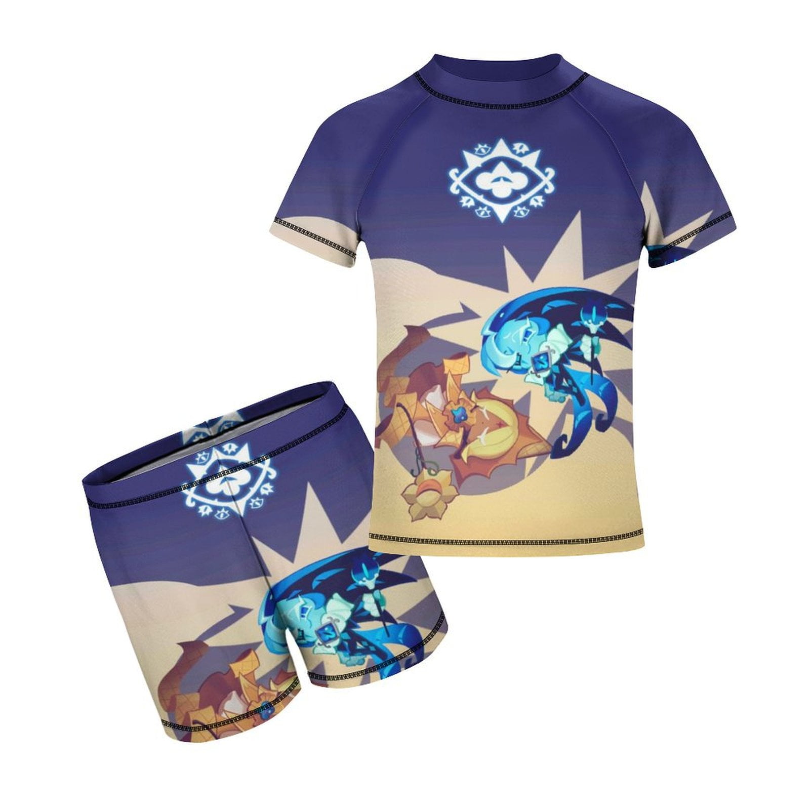 2PCS Boys Shadow Milk Cookie Rash Guard Swimsuit Short Sleeve Swimwear ...