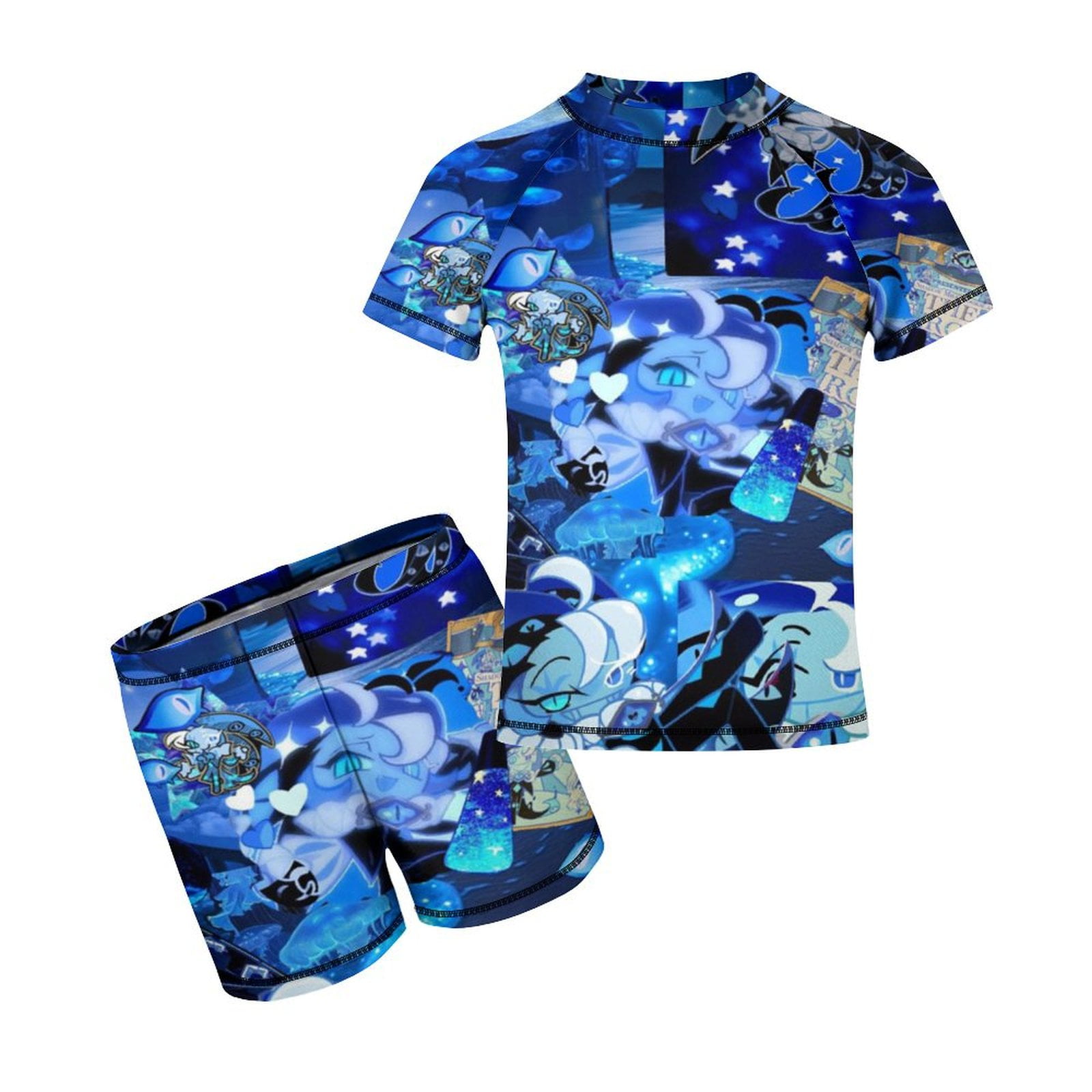 2PCS Boys Shadow Milk Cookie Rash Guard Swimsuit Short Sleeve Swimwear ...