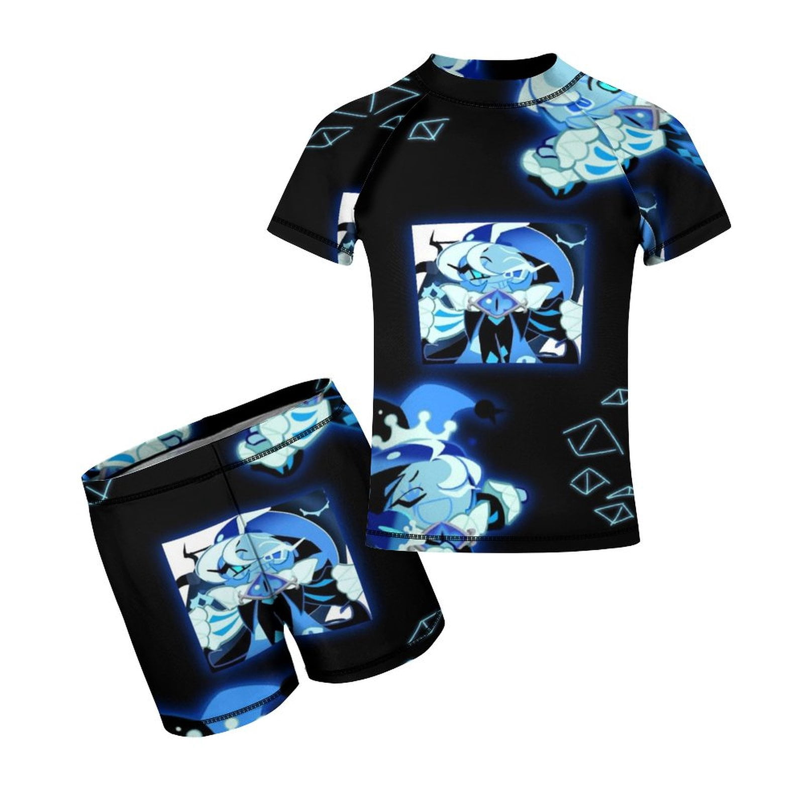 2PCS Boys Shadow Milk Cookie Rash Guard Swimsuit Short Sleeve Swimwear ...