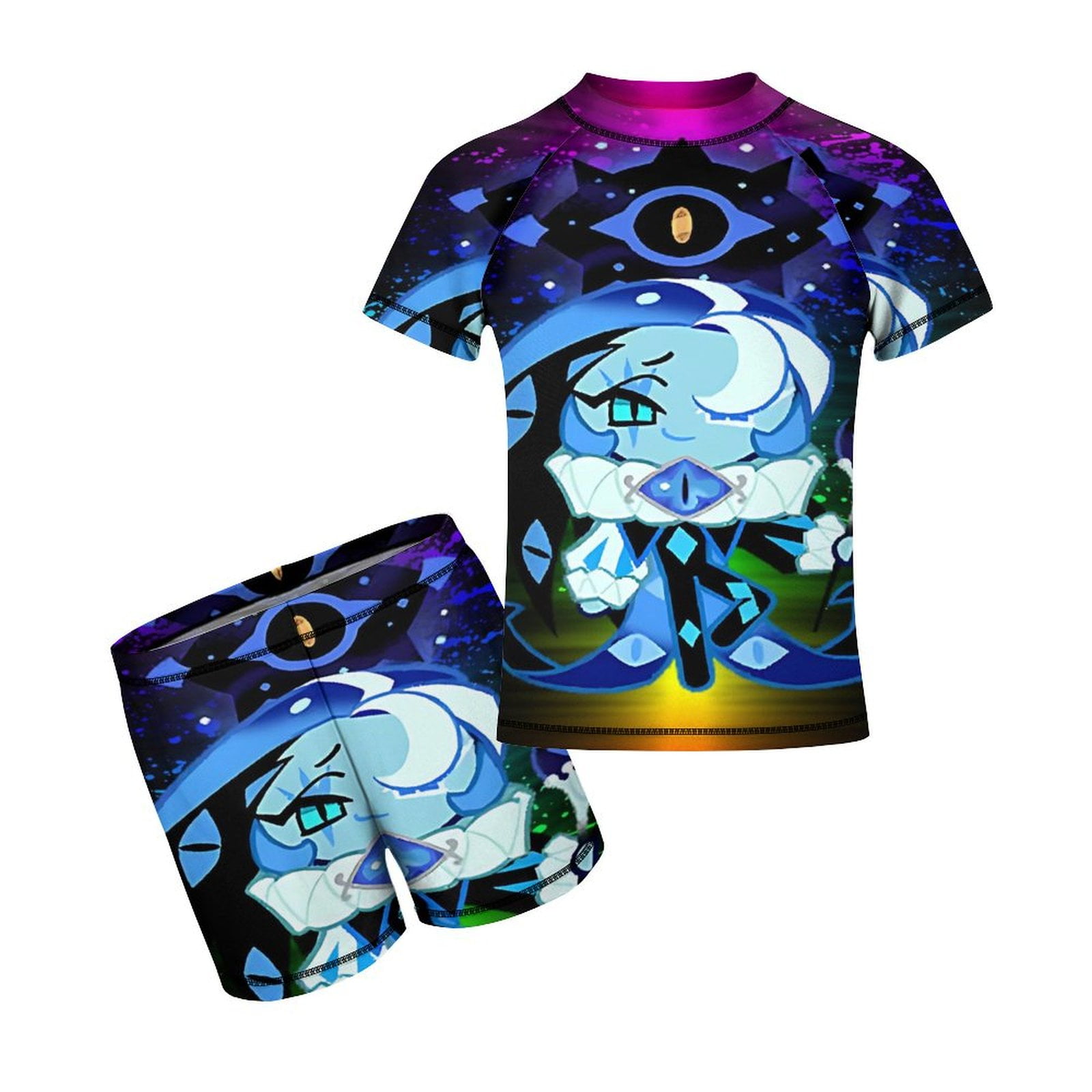 2PCS Boys Shadow Milk Cookie Rash Guard Swimsuit Short Sleeve Swimwear ...