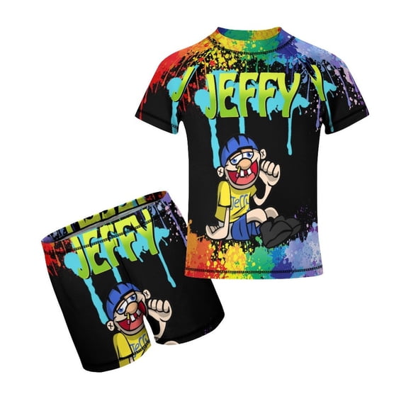 2PCS Boys Sml Cartoon Jef-,fy Rash Guard Swimsuit Short Sleeve Swimwear ...