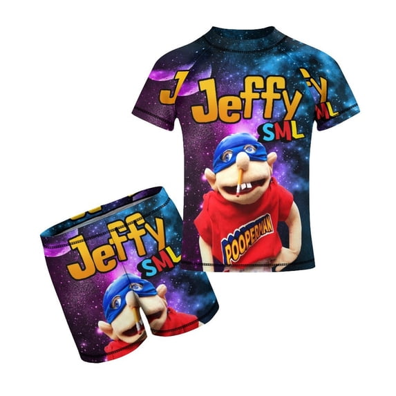 2PCS Boys Sml Cartoon Jef-,fy Rash Guard Swimsuit Short Sleeve Swimwear ...