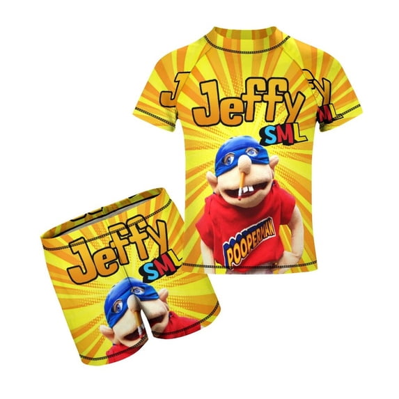 2PCS Boys Sml Cartoon Jef-,fy Rash Guard Swimsuit Short Sleeve Swimwear ...