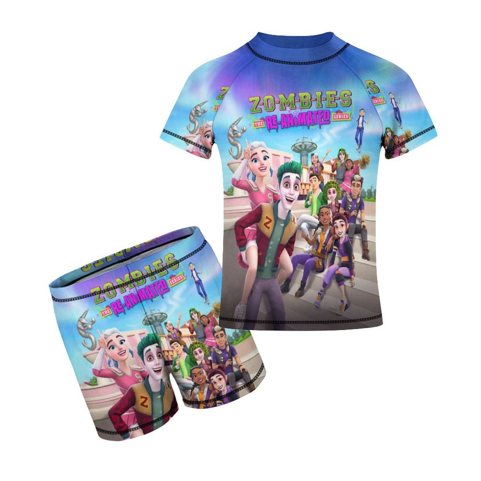 2PCS Boys Zombie Character Rash Guard Swimsuit Short Sleeve Swimwear ...