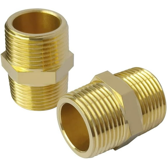 2PCS Brass Hex Nipple 1" NPT Male to Male Pipe Fittings Coupling ...