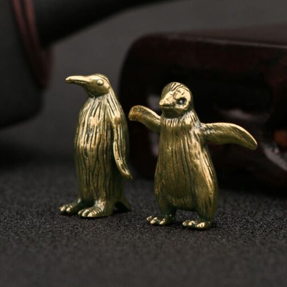 2PCS Brass Penguin Figurine Small Statue Home Ornaments Animal ...