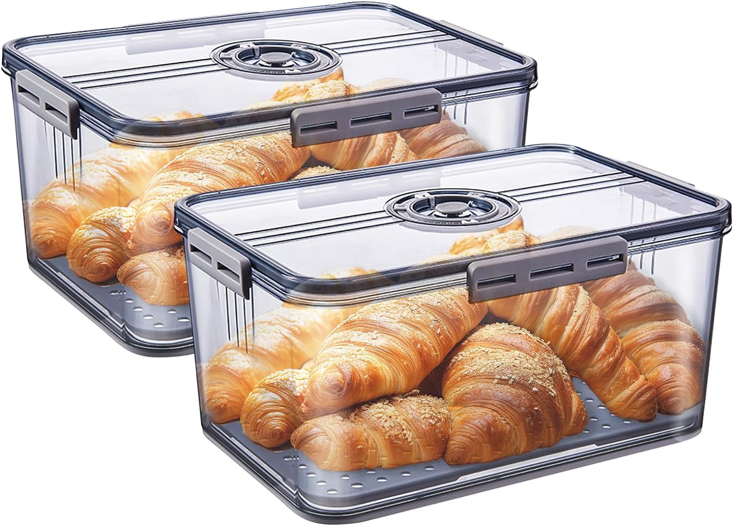 2PCS Bread Box for Kitchen Counter, Bread Boxes with Time Recording ...