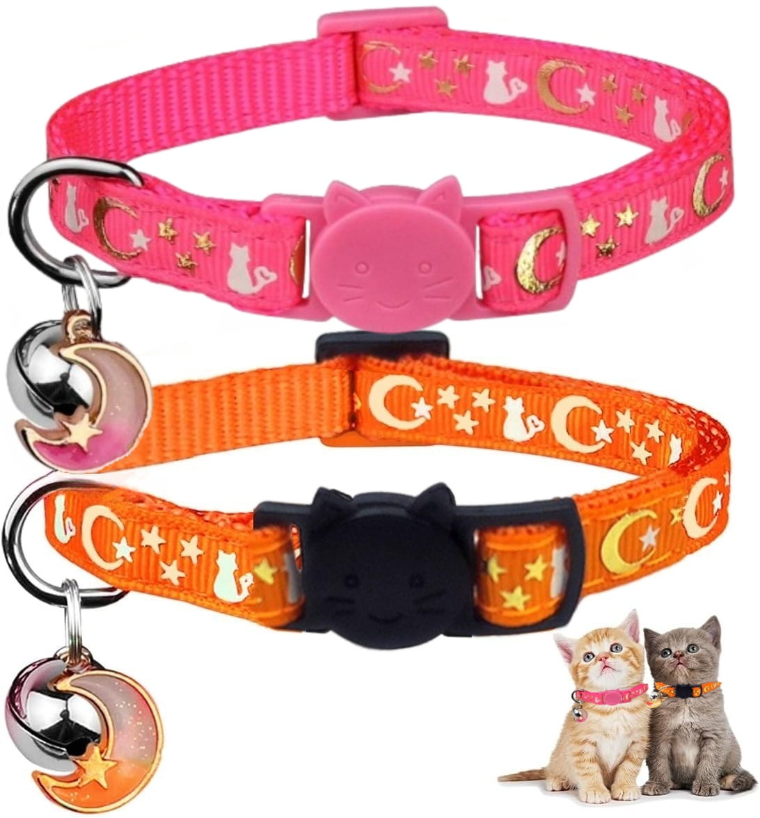 2PCS Breakaway Cat Collars with Bell Cute Kitty Glow in The Dark ...
