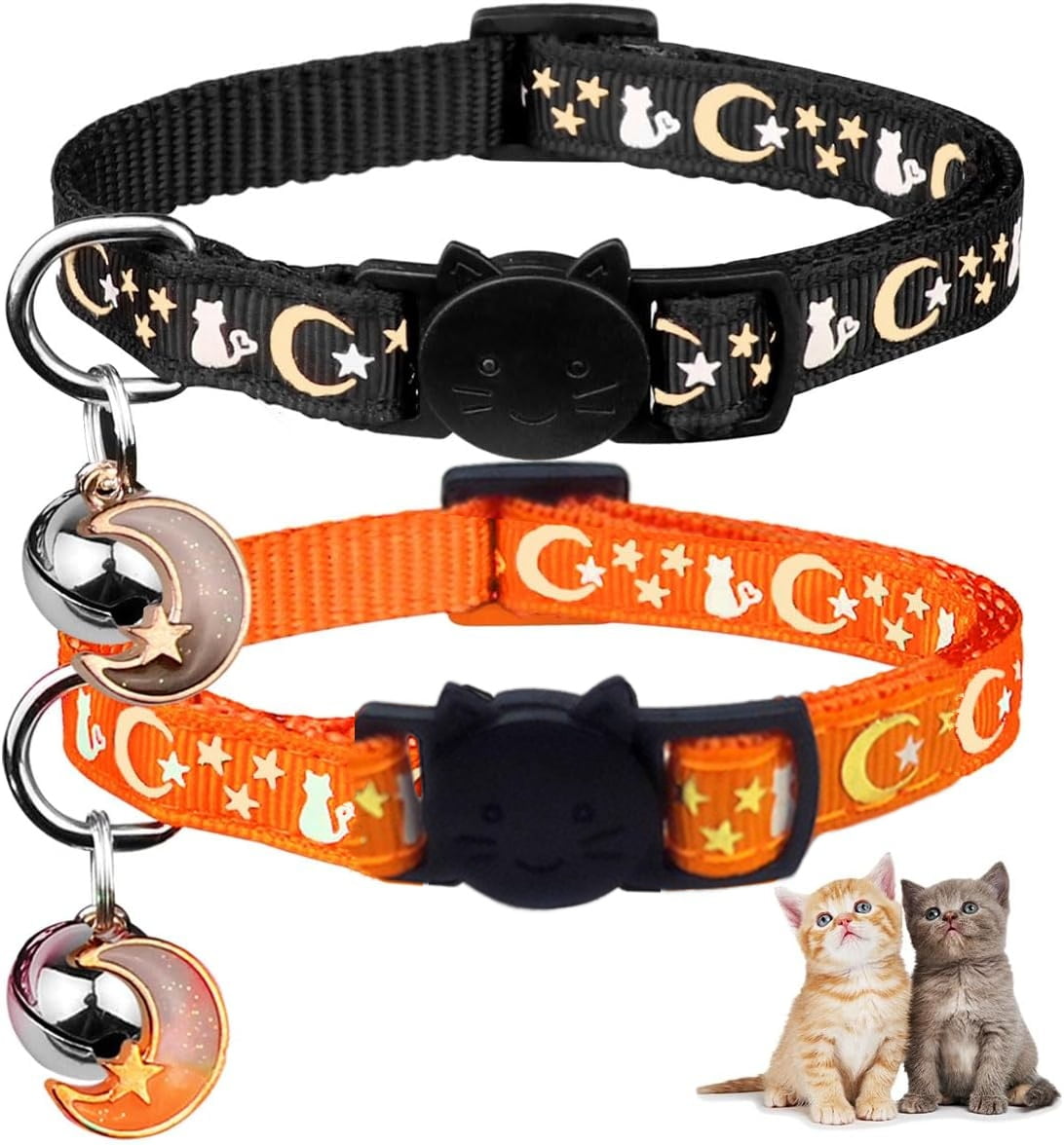 2PCS Breakaway Cat Collars with Bell Cute Kitty Glow in The Dark ...