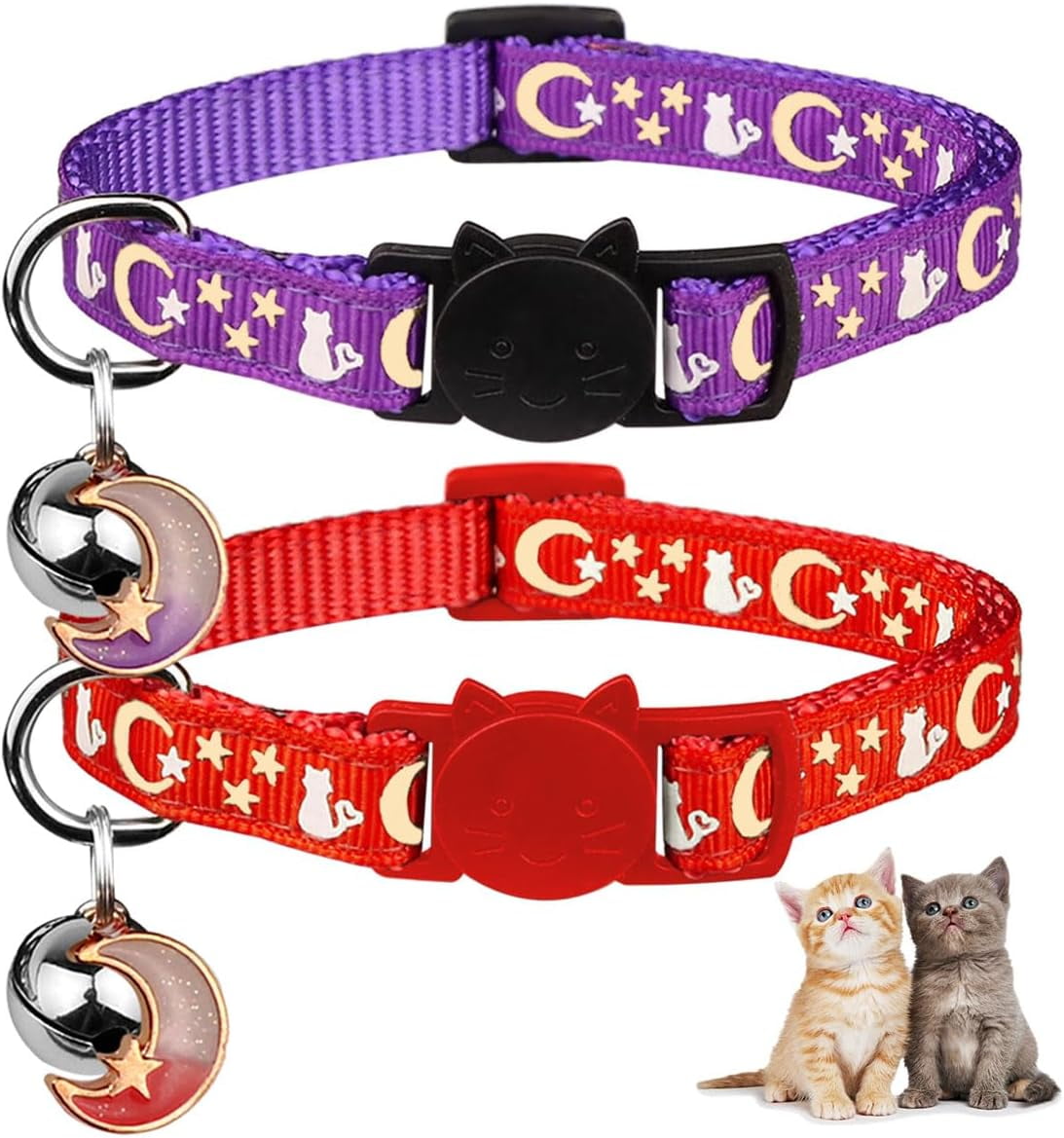 2PCS Breakaway Cat Collars with Bell Cute Kitty Glow in The Dark ...