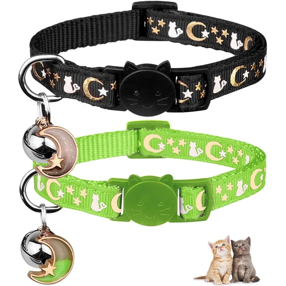 2PCS Breakaway Cat Collars with Bell Cute Kitty Glow in The Dark ...