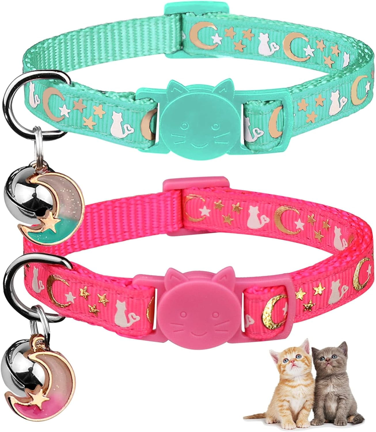2PCS Breakaway Cat Collars with Bell Cute Kitty Glow in The Dark ...
