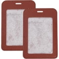 2PCS Brown PU Leather ID Card Case Vertical Sided Badge Holder ...