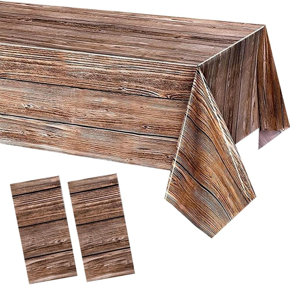 2PCS Brown Wood Grain Tablecloths Rustic Plastic Table Covers for ...
