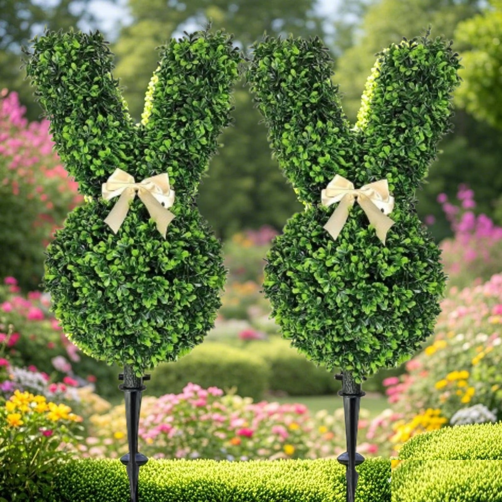 2PCS Bunny Topiary Outdoor, 28Inch Green Artificial Bunny-Shaped ...