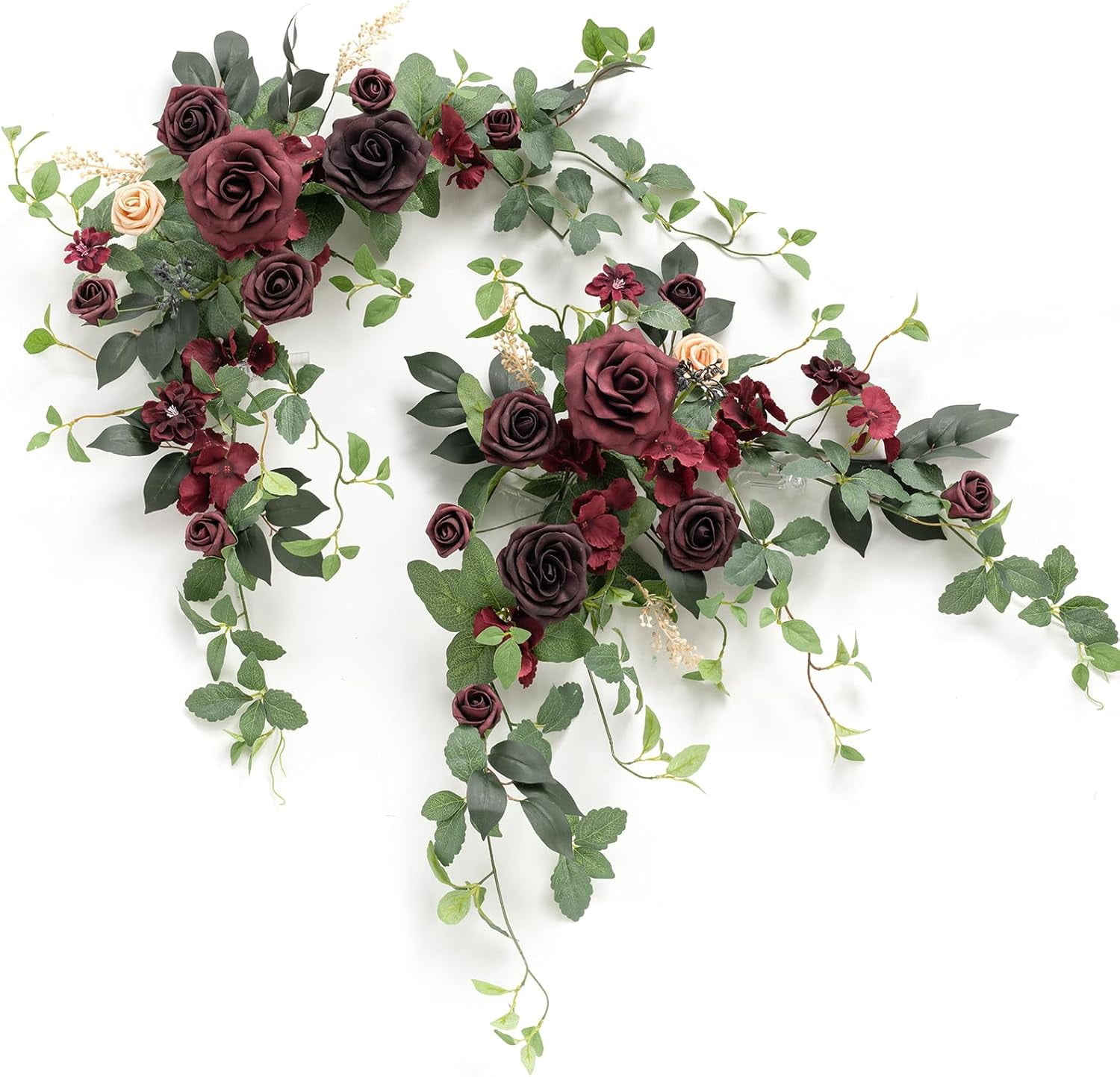 2PCS Burgundy Artificial Floral Swags Table Centerpieces Dark Red Wedding Flower Rose Garland ...