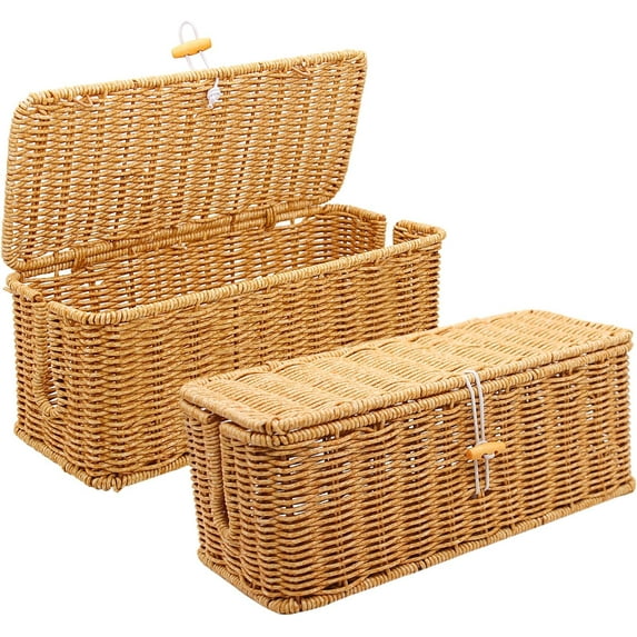 2PCS Cable Management Box, Handmade Rattan Cable Organizer, Open Slots Cords Hider Box Cord ...