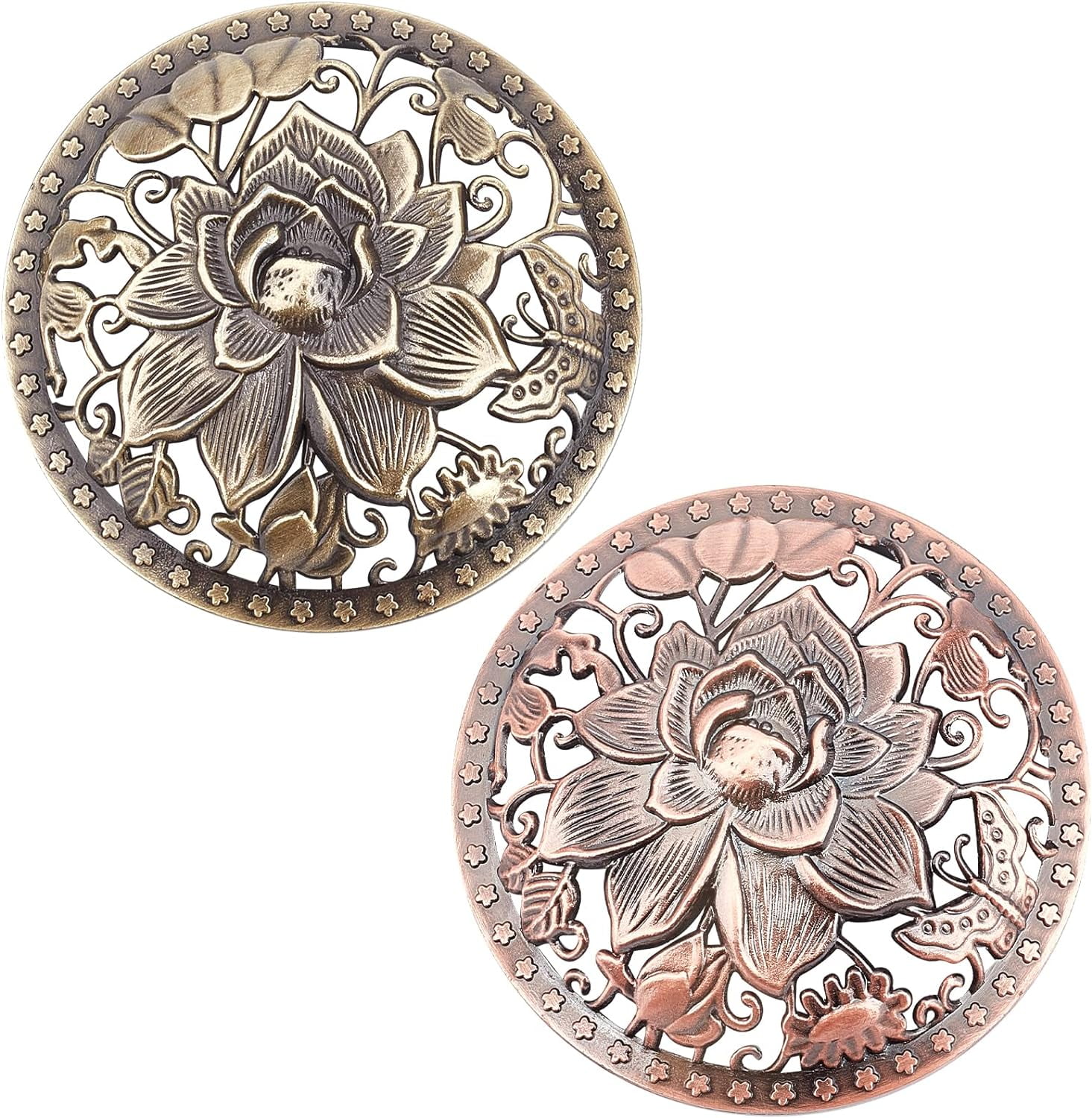 2PCS Candle Cover Topper Lotus Flowers Pattern Gold Red Alloy Candle ...