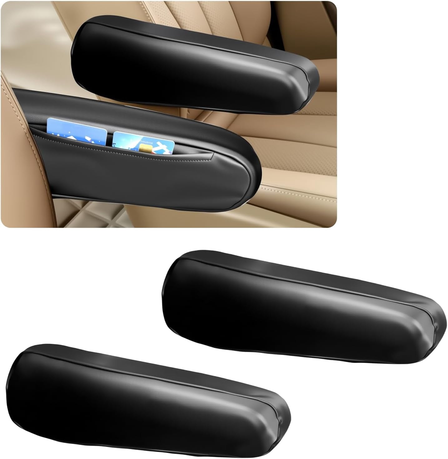 2PCS Car Armrest Cover,Leather Arm Rest Cover for Car with Side Pockets ...