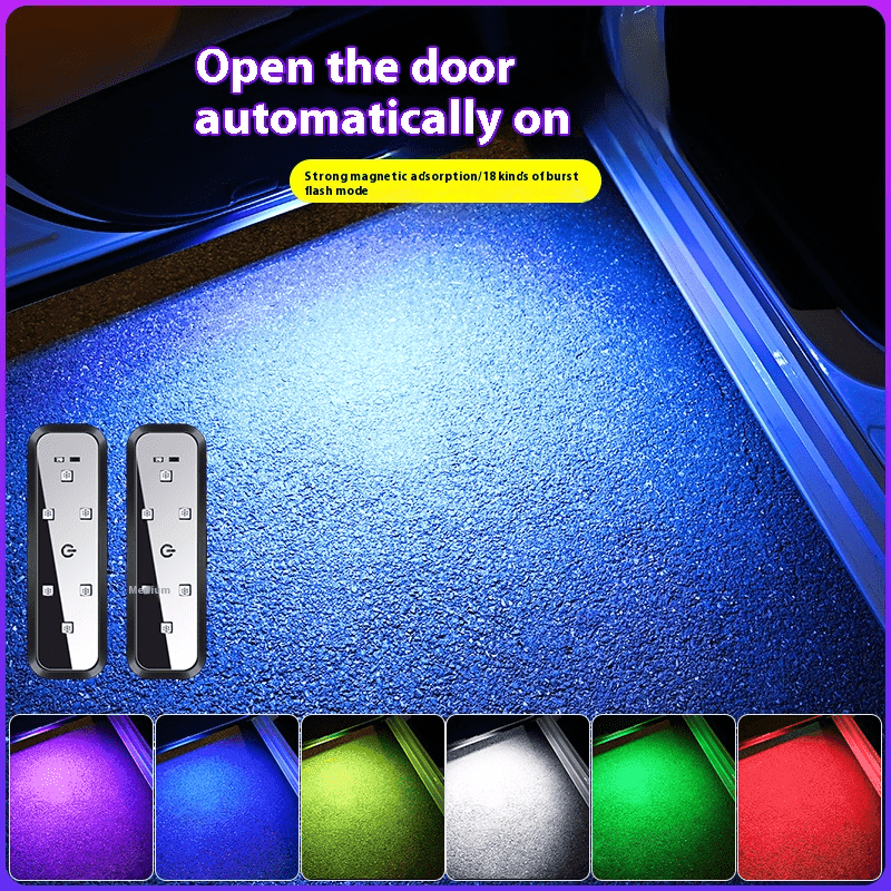 2PCS Car Door LED Lights Projector, 7 Colors Magnetic Vehicle Wireless ...
