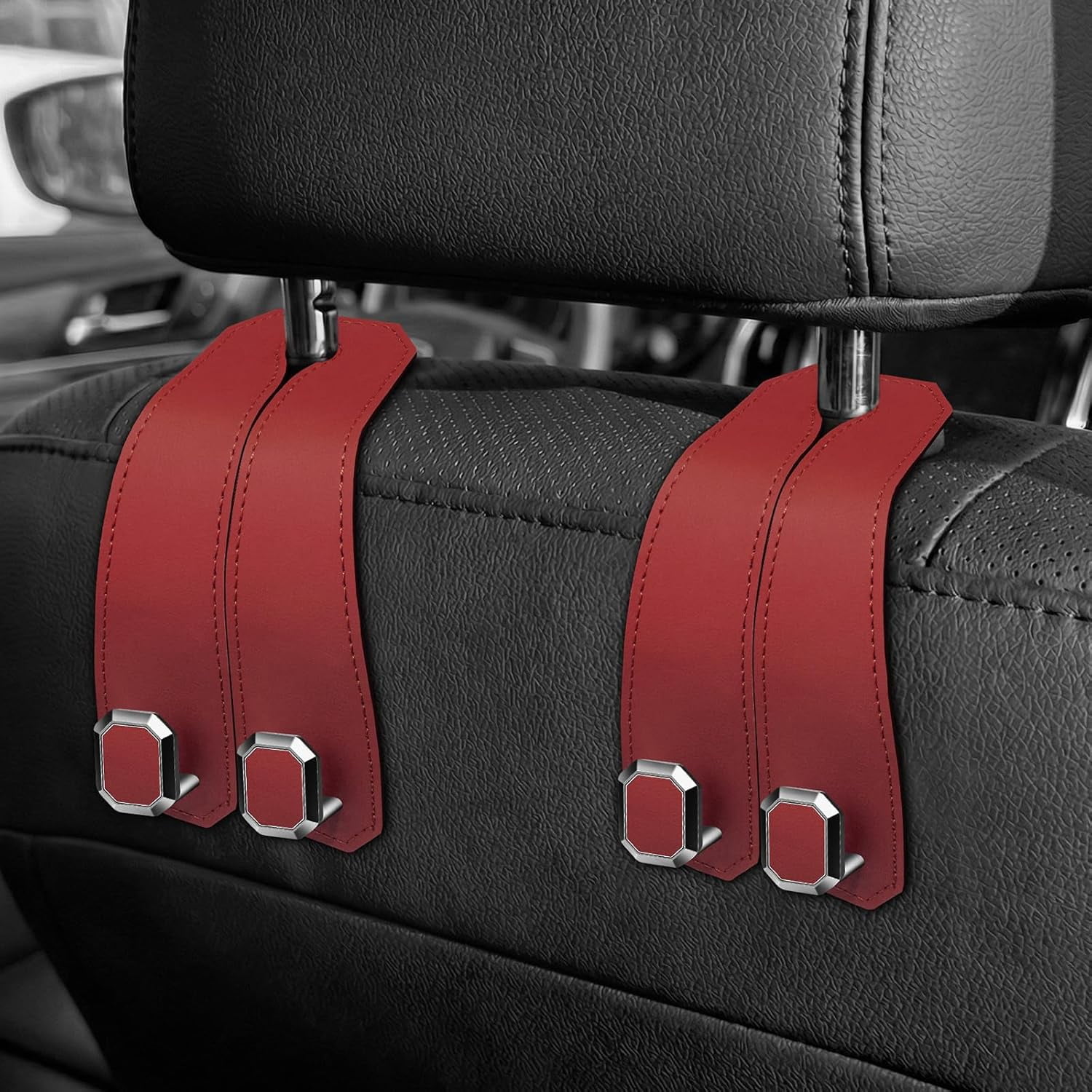 2PCS Car Hooks for Headrest, Faux Leather Purse Hook for Car Seat Back ...