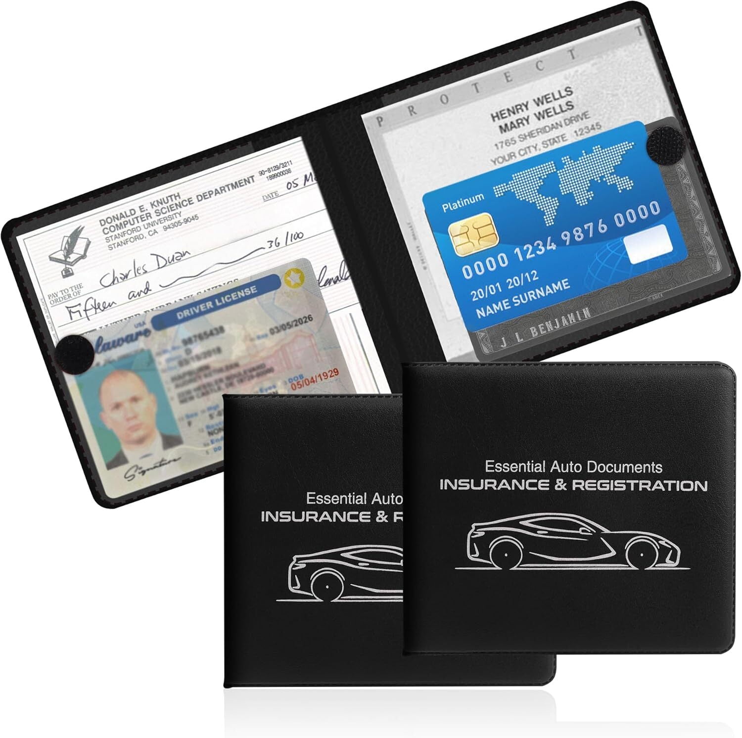 2PCS Car Registration and Insurance Holder, PU Leather Car Document ...