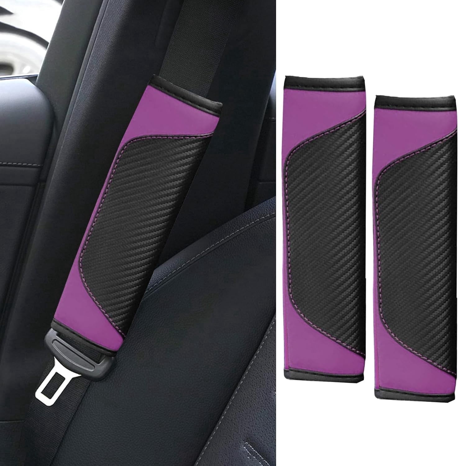 2PCS Car Seat Belt Cover Pad, Soft Carbon Fiber Leather Seatbelt ...