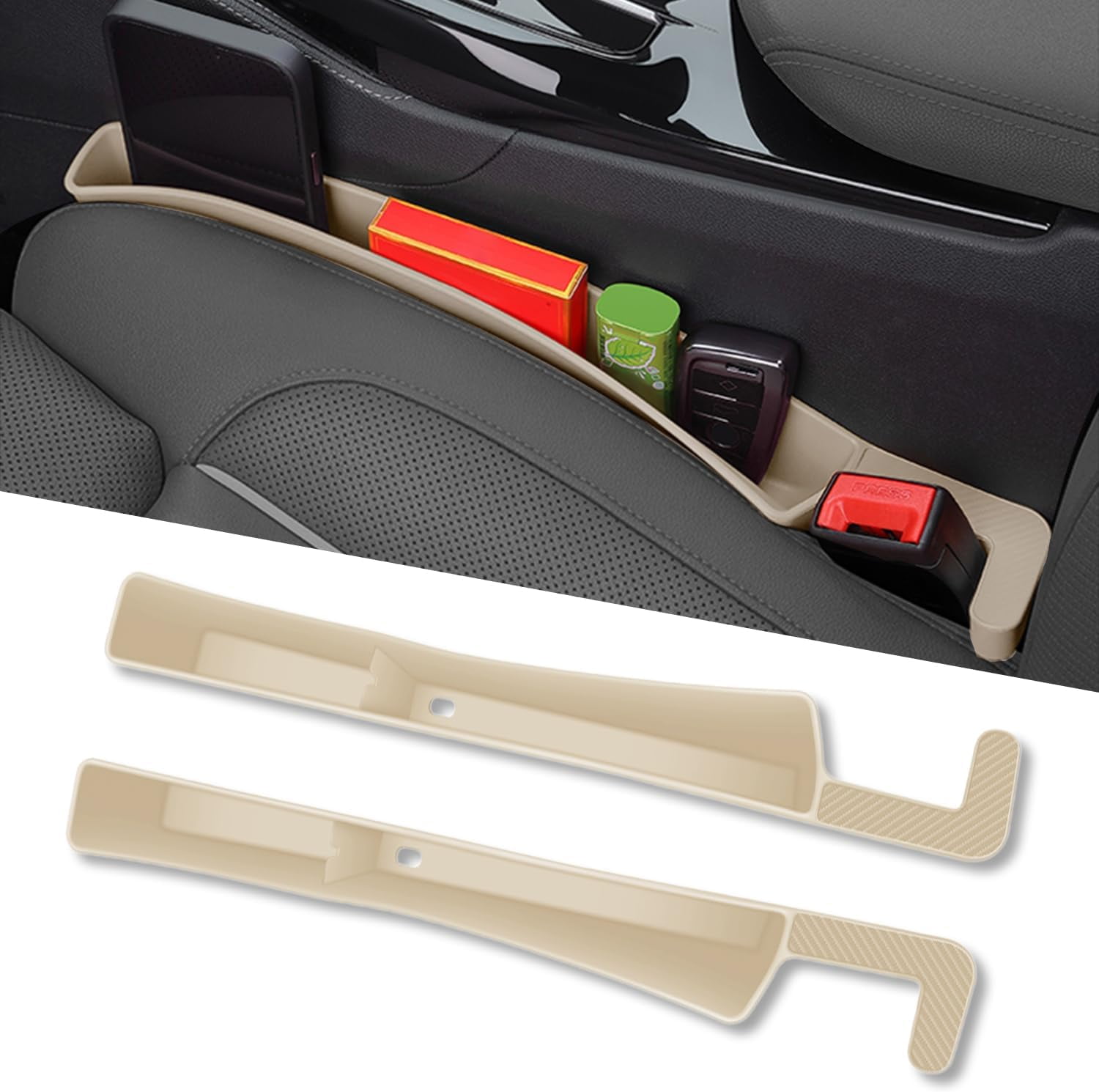 SOMUCH 2PCS Beige Car Seat Gap Filler Organizer, USB Ports, Phone ...