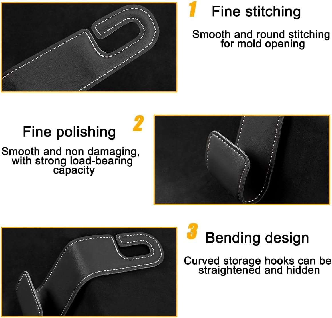 2PCS Car Seat Headrest Hook, Leather Vehicle Seatback Organizer Hanger ...