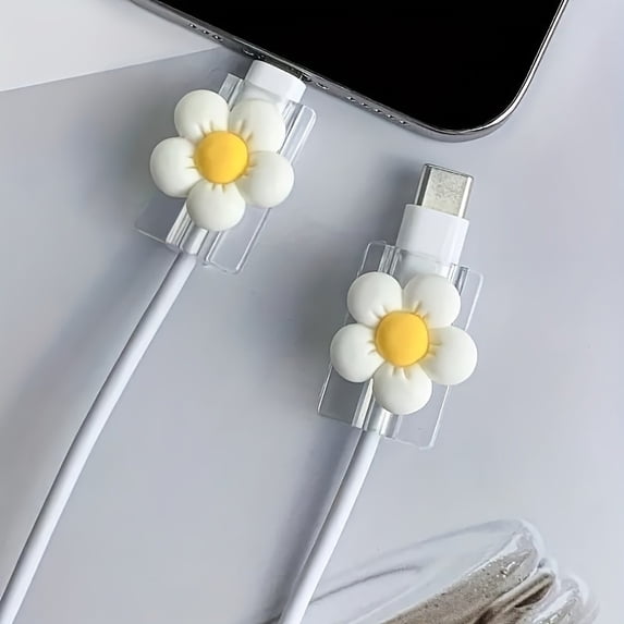 2PCS Cartoon Flower Cable Protector, Cute USB Charger Cord Organizer ...