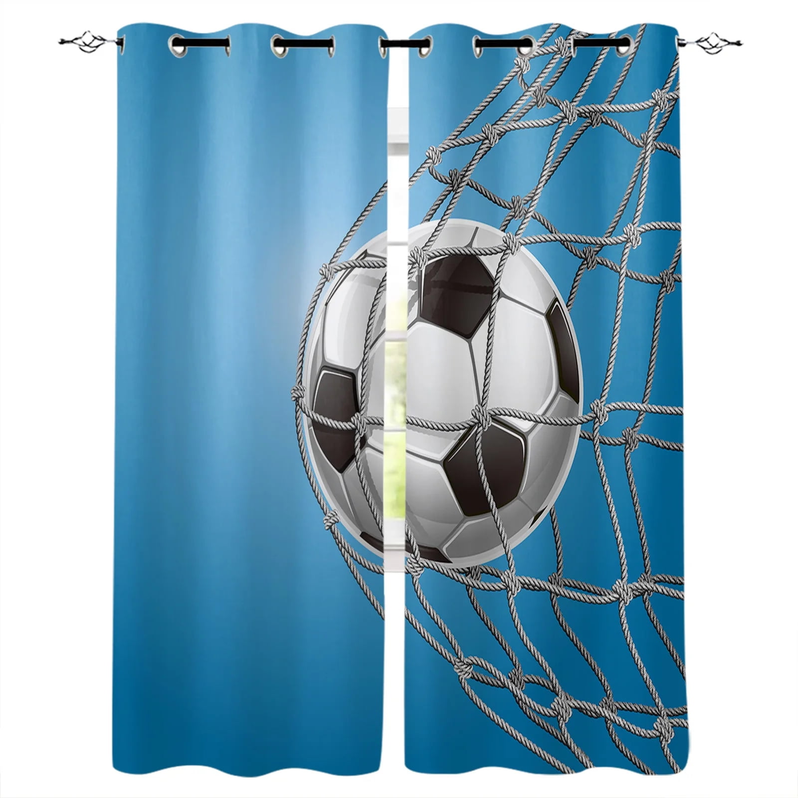 2PCS Cartoon Football Net Blue Gradient Window Screen Printed Design ...