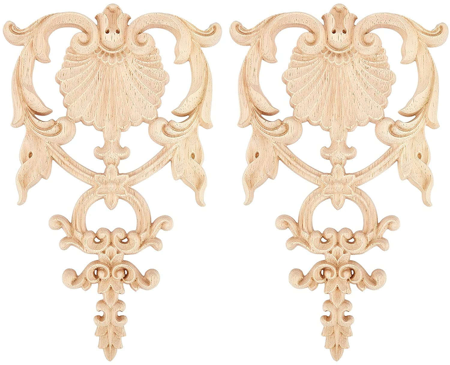 2PCS Carved Wood Appliques Onlays Wooden Decal Corner Frame 7.5x4.6inch ...