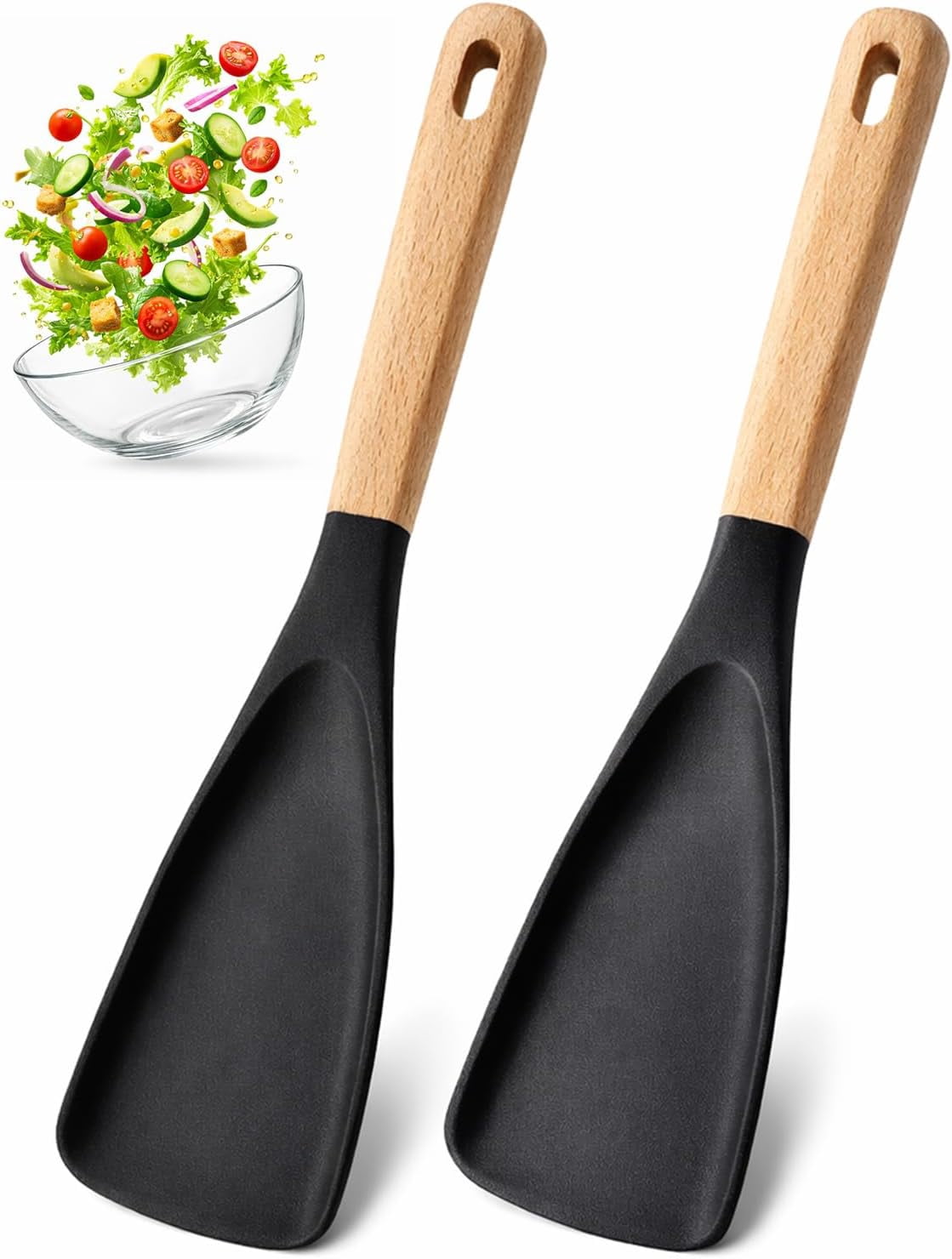 2PCS Cedar and Ash Spoon, Multifunction Spatula ula, 3 in 1 Silicone ...
